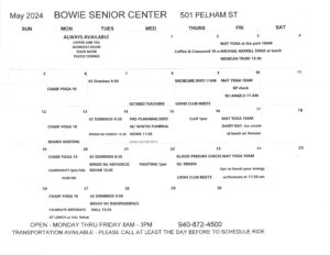Current Month Activity Calendar – Bowie Senior Citizens Project